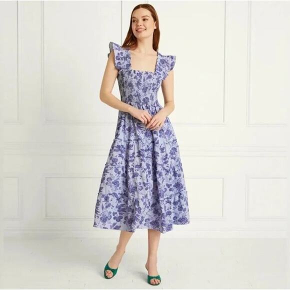 Hill House | Dresses | Hill House Home The Ellie Nap Floral Ruffle Smocked Midi Dress Lilac ...